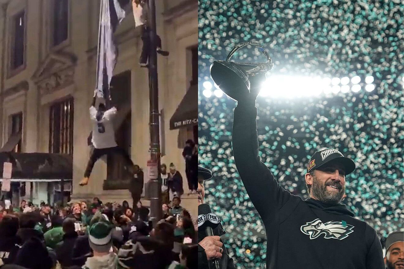 Eagles fans climb poles and go wild in the streets of Philadelphia to ...
