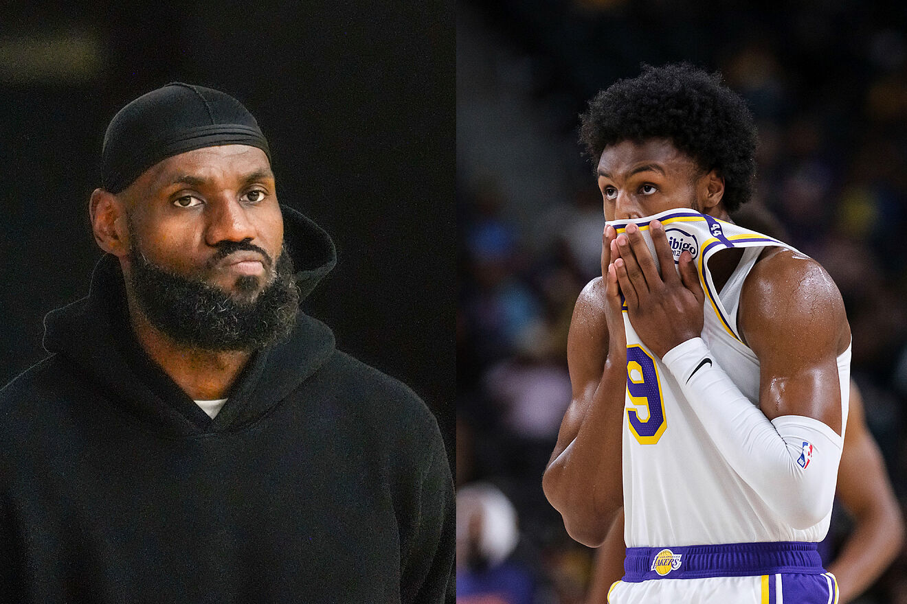 LeBron James looks embarrassed watching how Bronny makes mistakes with ...