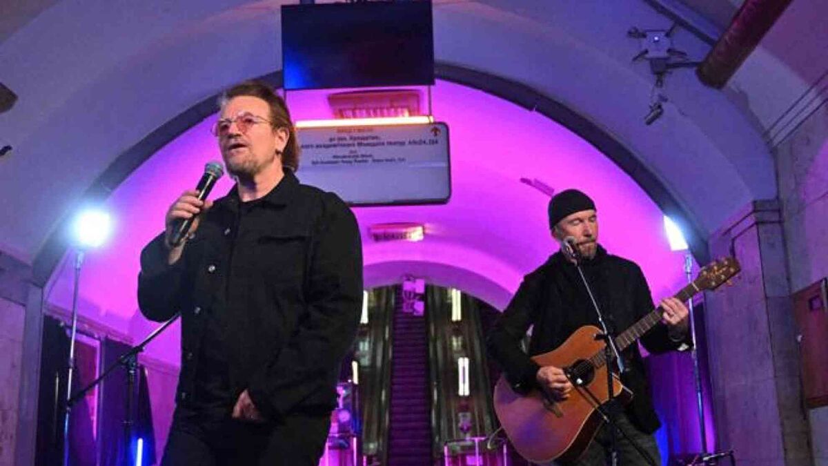 Bono gives 'peace concert' at Kyiv Metro station and visits bombed ...
