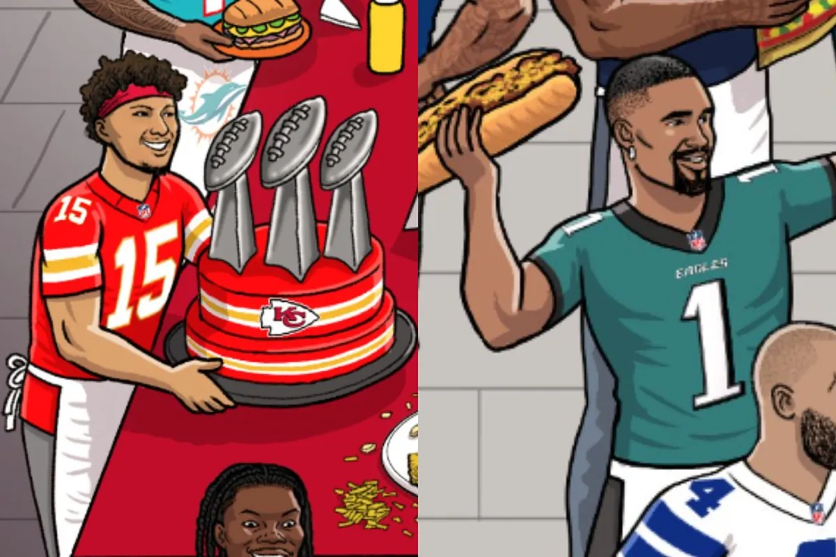 Super Bowl script leaked? Chiefs and Eagles cartoon sparks wild fan ...