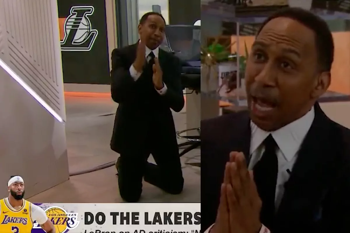 Stephen A. Smith falls to knees while pleading LeBron James and Anthony ...
